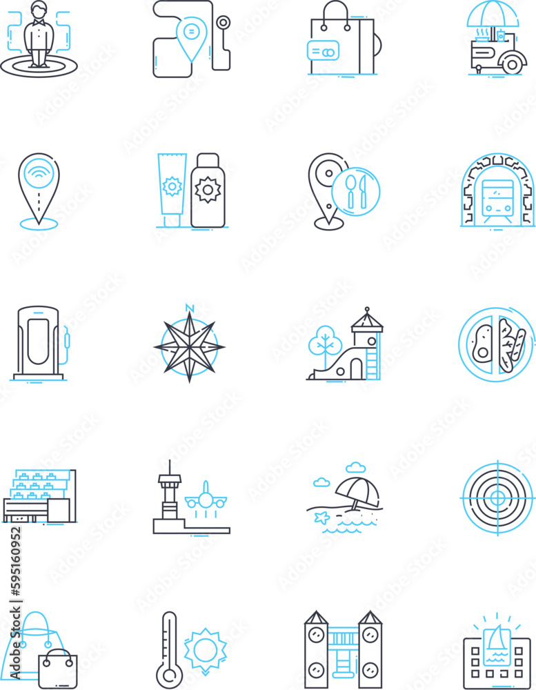 Road atlas linear icons set. Navigation, Directions, Highways, Maps ...