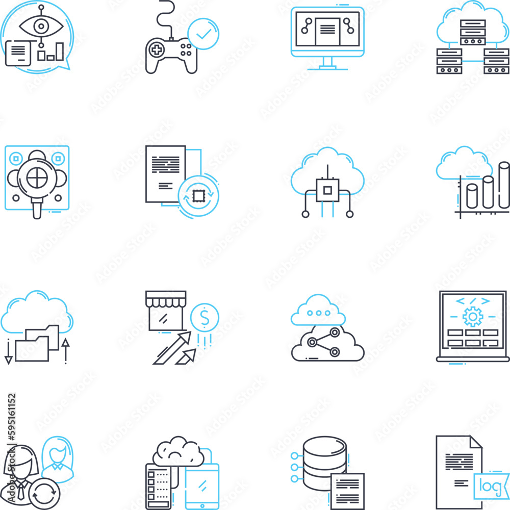 Market monitoring linear icons set. Analysis, Forecasting, Insights ...
