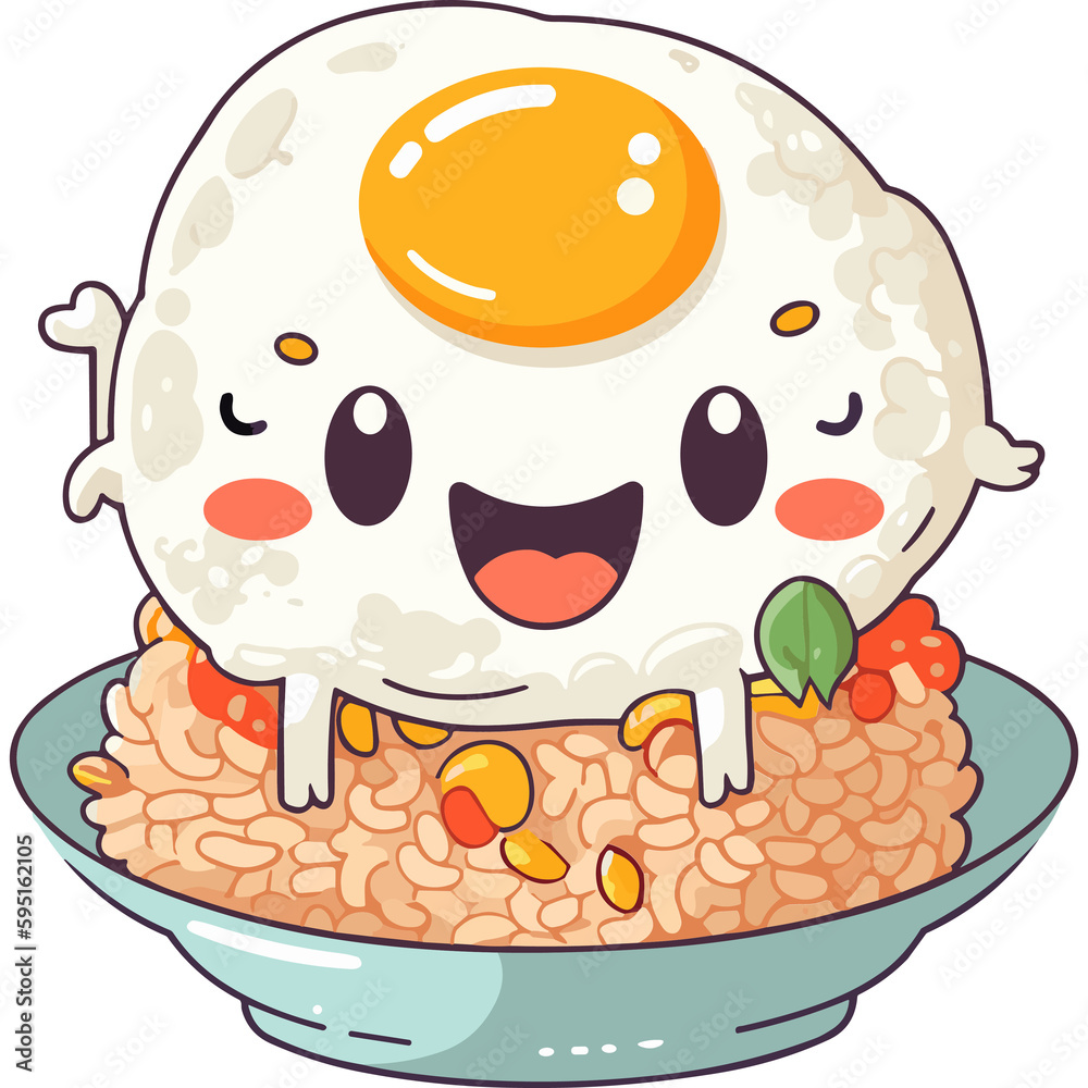 cartoon fried rice with egg character logo. cute funny transparent ...