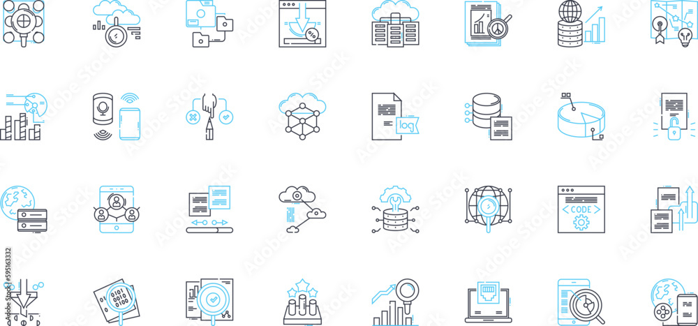 Social research linear icons set. Sampling, Analysis, Survey ...
