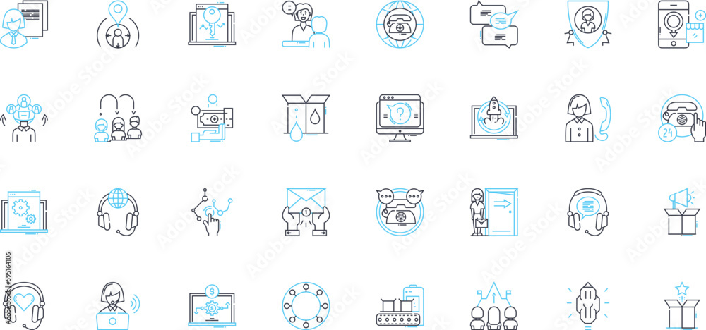 Patron advocacy linear icons set. Support, Representation, Protection ...