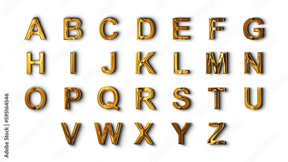 png 3d golden metallic English alphabet set on blue screen, luxury ...