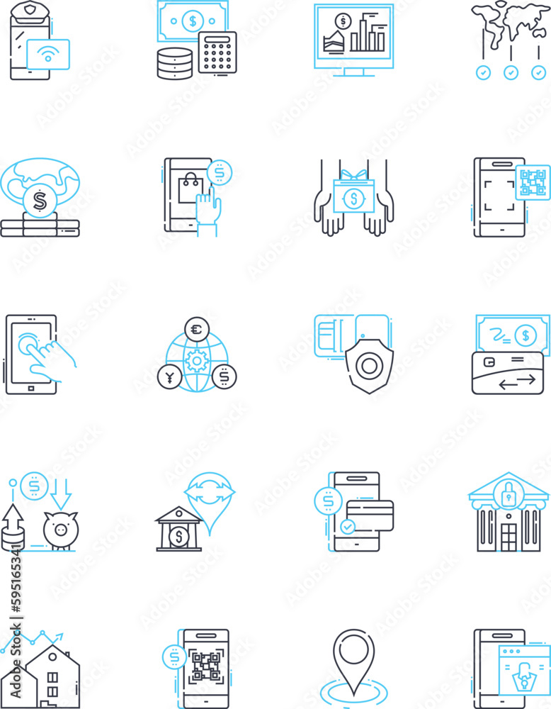 Virtual transactions linear icons set. Cryptocurrency, Digital, Secure ...