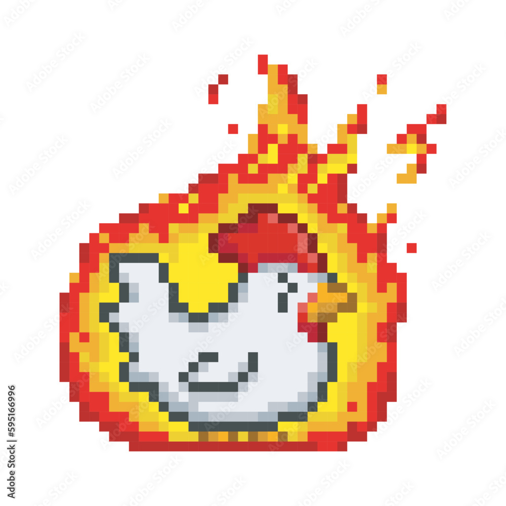 Angry Chicken Burning In Red Fire Pixel Art Meme Stock Vektorgrafik Adobe Stock