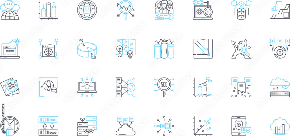Cybersecurity linear icons set. Encryption, Firewall, Malware, Virus, Phishing, Hacking ...