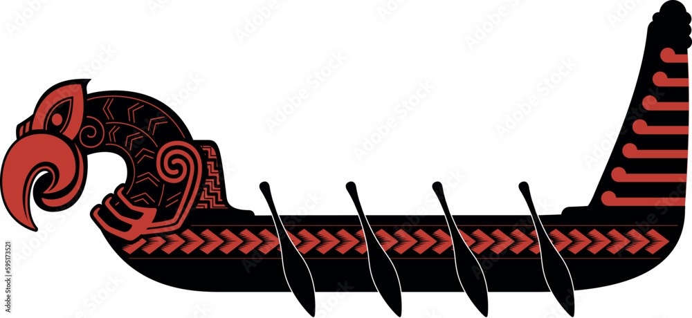 NZ Maori Waka boat canoe Stock-Vektorgrafik | Adobe Stock