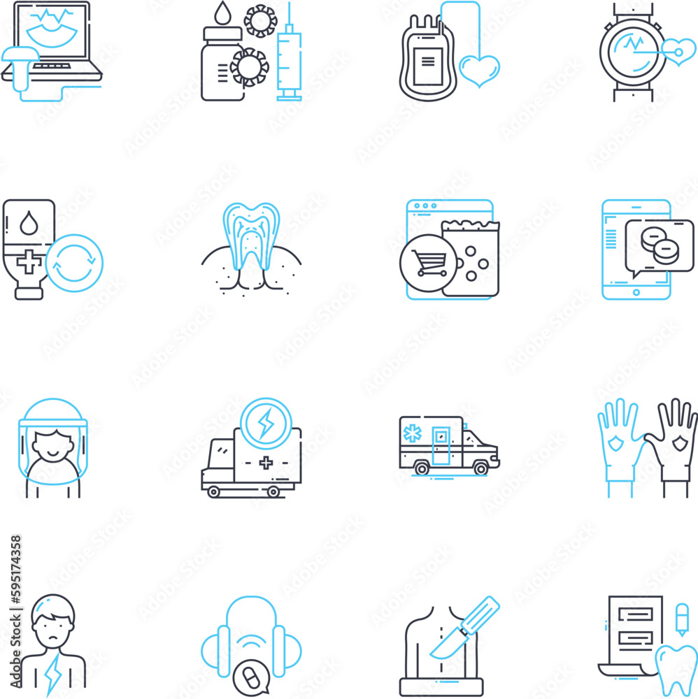 Oral healthcare linear icons set. Cavities, Plaque, Gingivitis ...