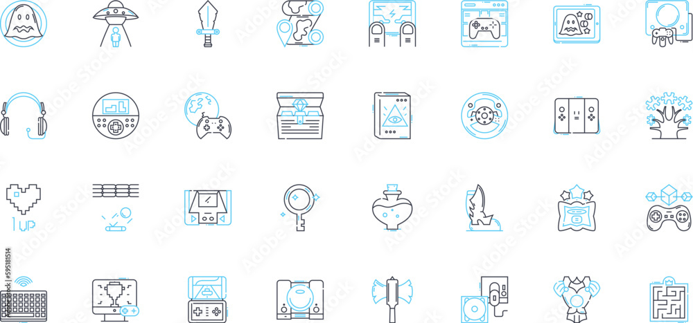 Performance tracking linear icons set. Analytics, Metrics, Evaluations ...