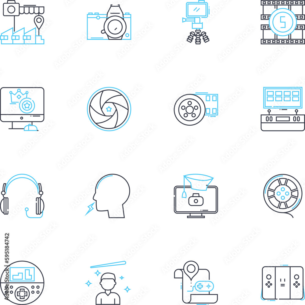 Audio production linear icons set. Mixing, Mastering, Editing ...