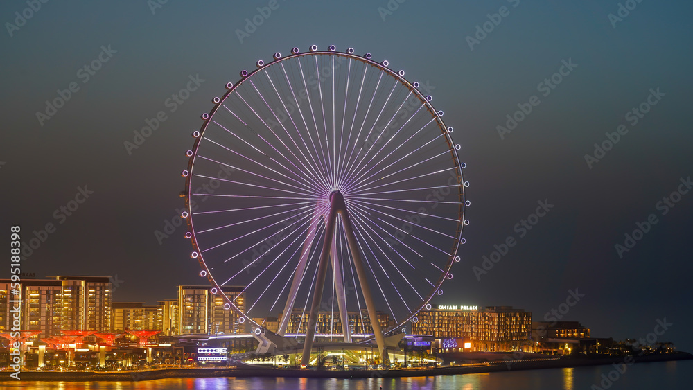 Dubai, United Arab Emirates. Amazing view of the Ain Dubai at night ...