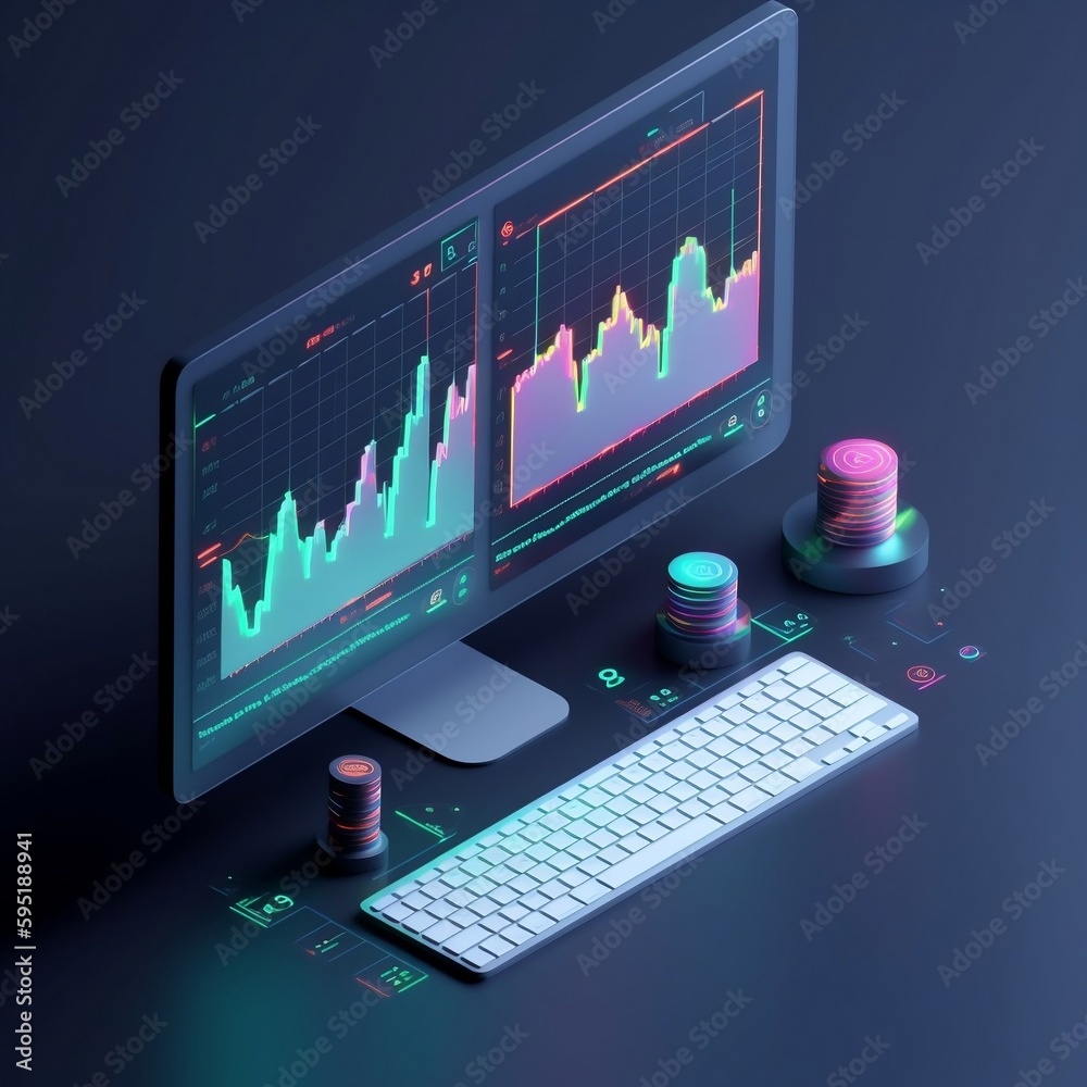 computer, checklist, data, line chart, 3d bar graph. generative AI ...