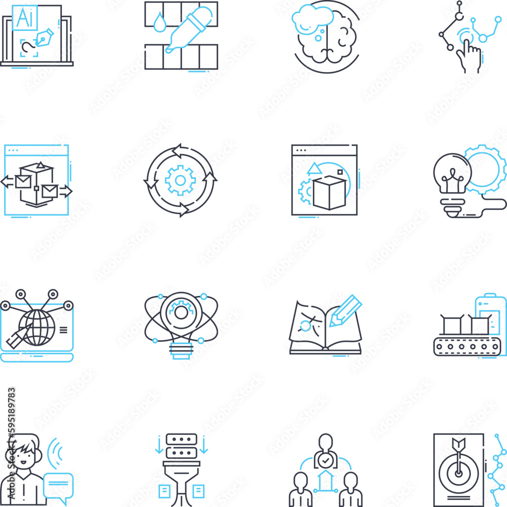 Information handling linear icons set. Retrieval, Management ...