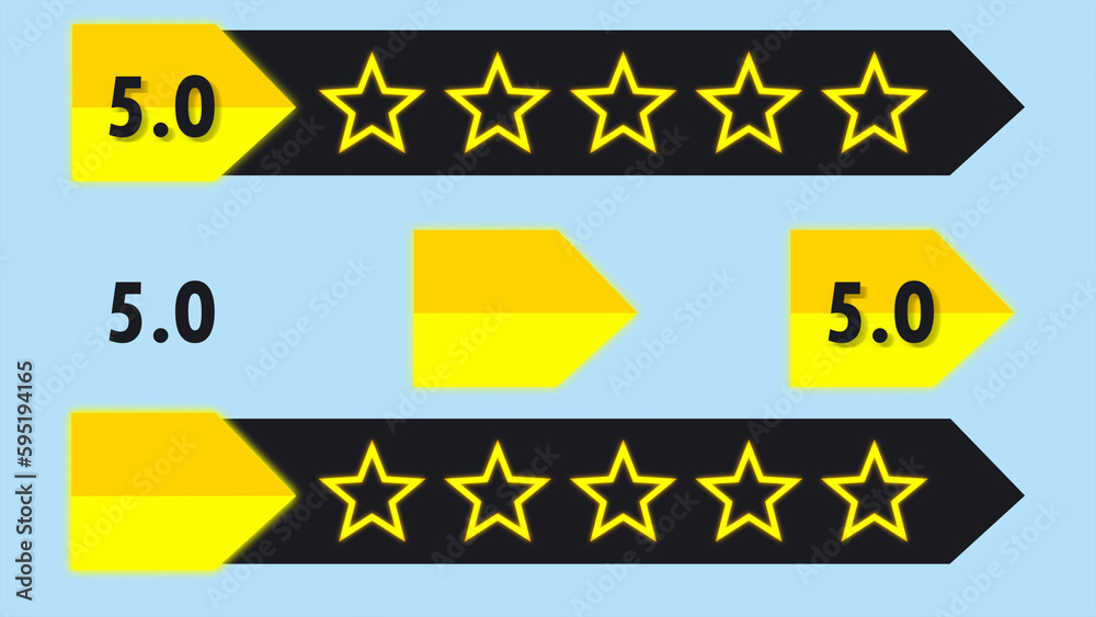 5 gold Stars Rating on stylysh lower third isolatedwith rate numbers ...