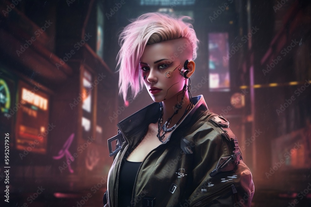 cyberpunk style poster for a young female model, the model in cyberpunk ...