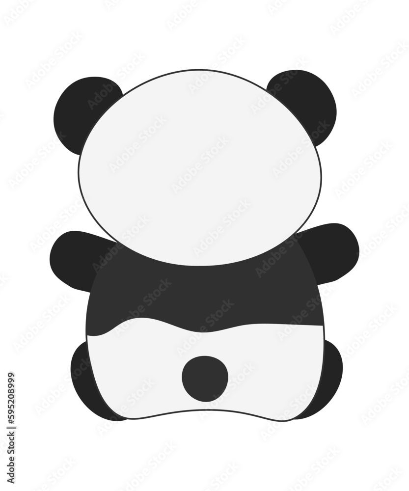Cute panda sitting, back view of tropical bear with white and black fur ...