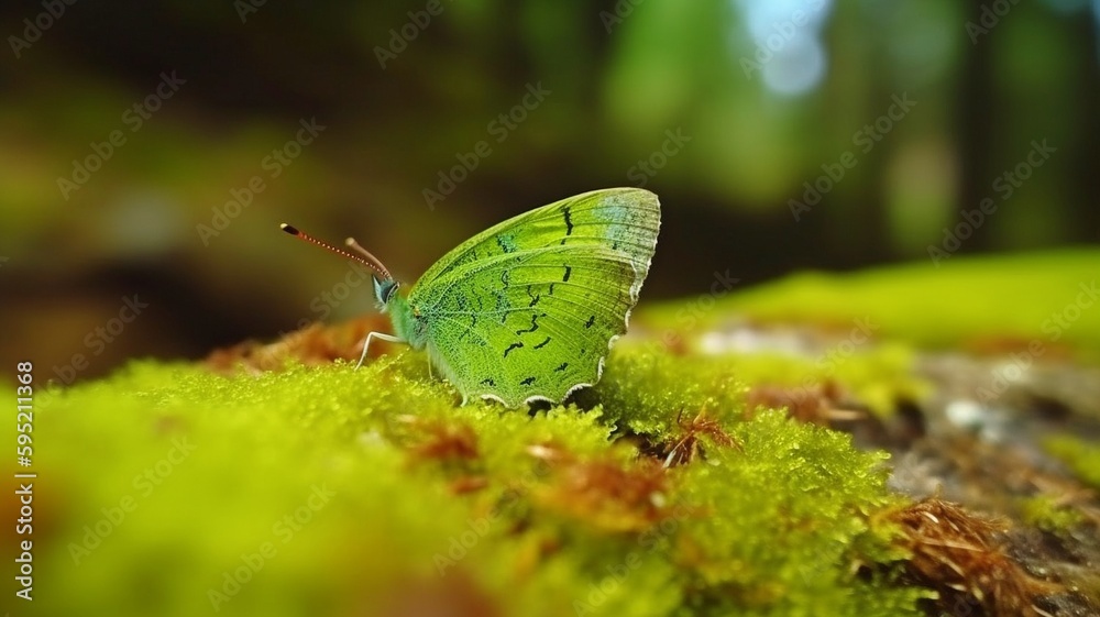 Butterfly made of beautiful bright green algae sitting on the forest ...