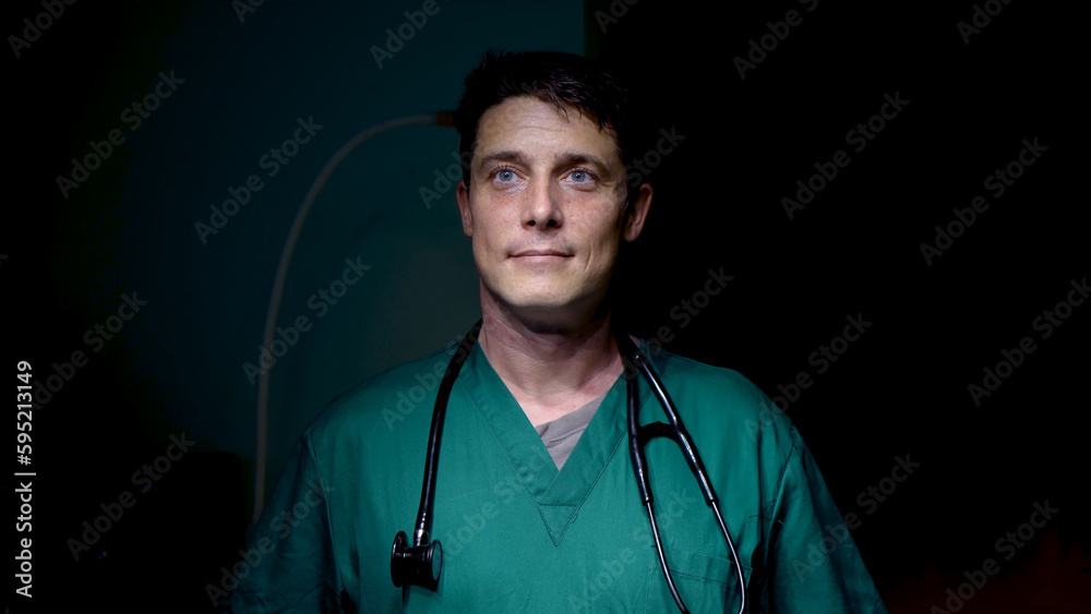 Close-up handsome male doctor's face is doctor specializes in surgery ...