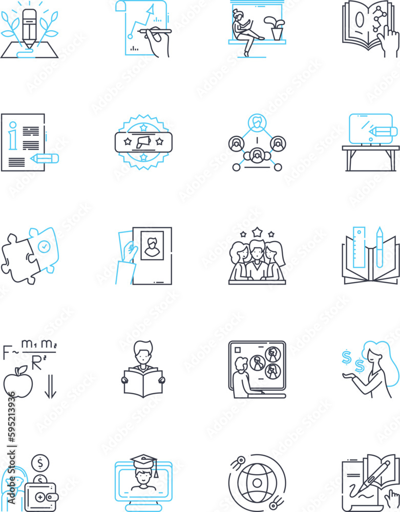 Present-day teaching linear icons set. Technology, Assessment ...