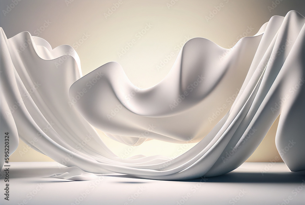Beautiful silk white cloth floating flying in the air. With copy text ...