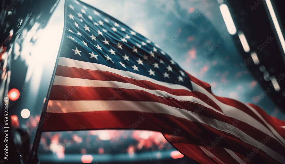 AI generated closeup of grunge vintage dark american flag blowing wind ...