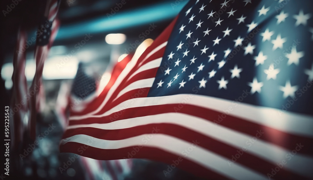 AI generated closeup of grunge vintage dark american flag blowing wind ...