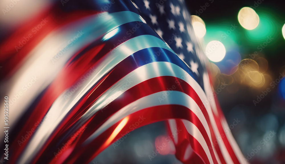 AI generated closeup of grunge vintage dark american flag blowing wind ...
