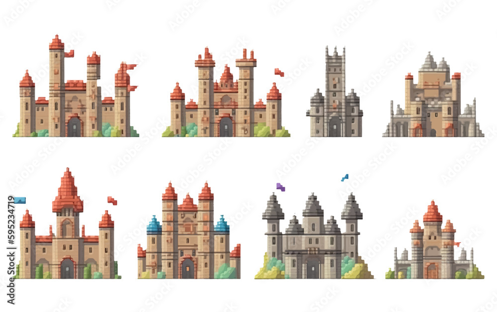 vector set pixel illustration in cartoon style protected concept ...