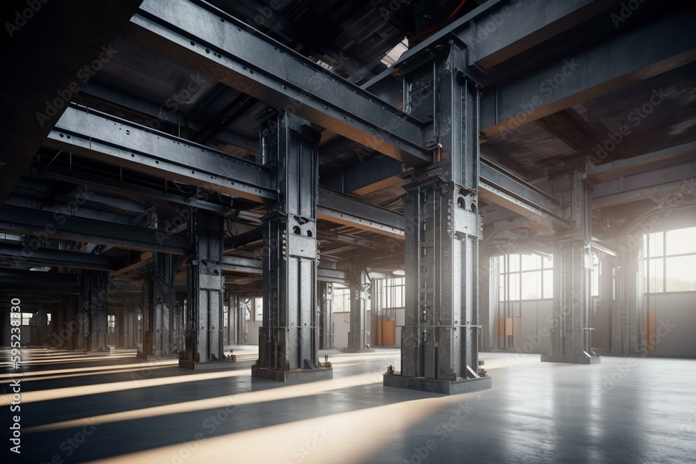 3D rendering of welded and bolted metal columns, beams, ties, and ...