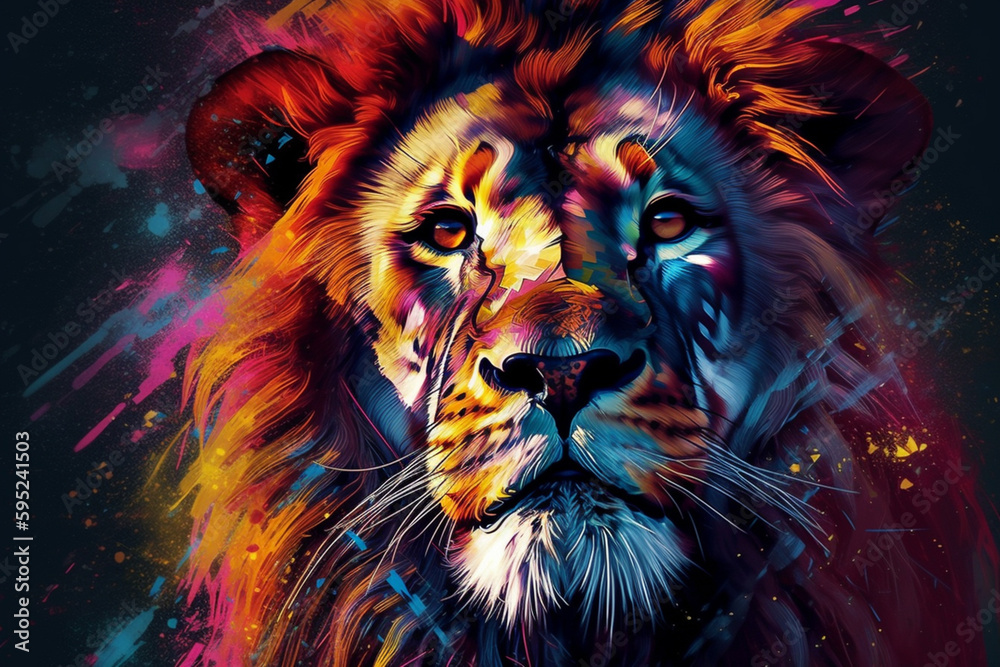 abstract geometric digital artwork of a majestic lion, using sharp ...