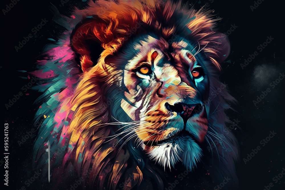 abstract geometric digital artwork of a majestic lion, using sharp ...