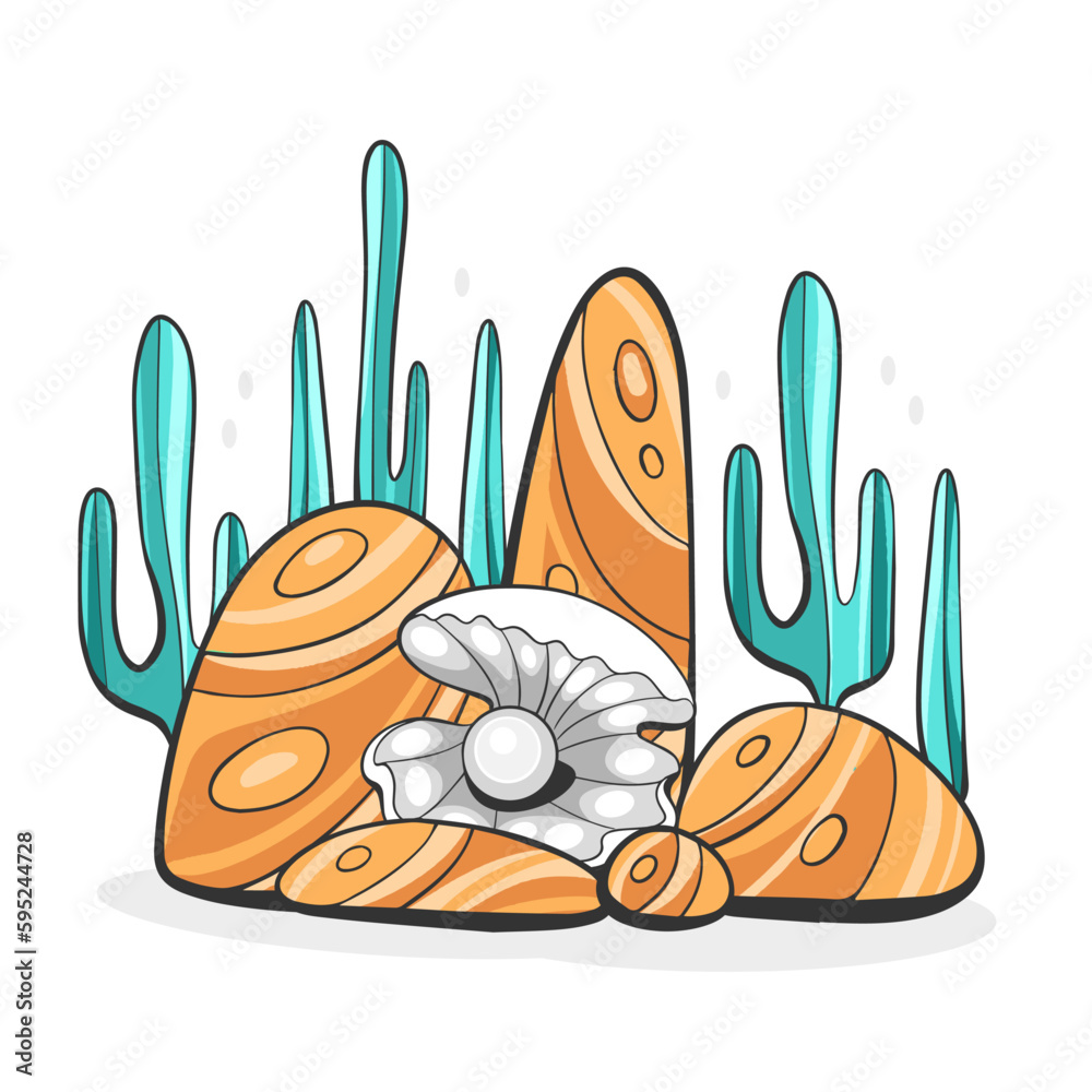 Vector illustration of a collage on the marine theme of shells ...