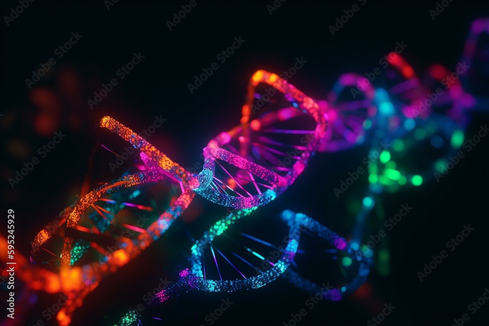 Colorful glowing DNA with bound strands and nucleotides. Generative AI ...