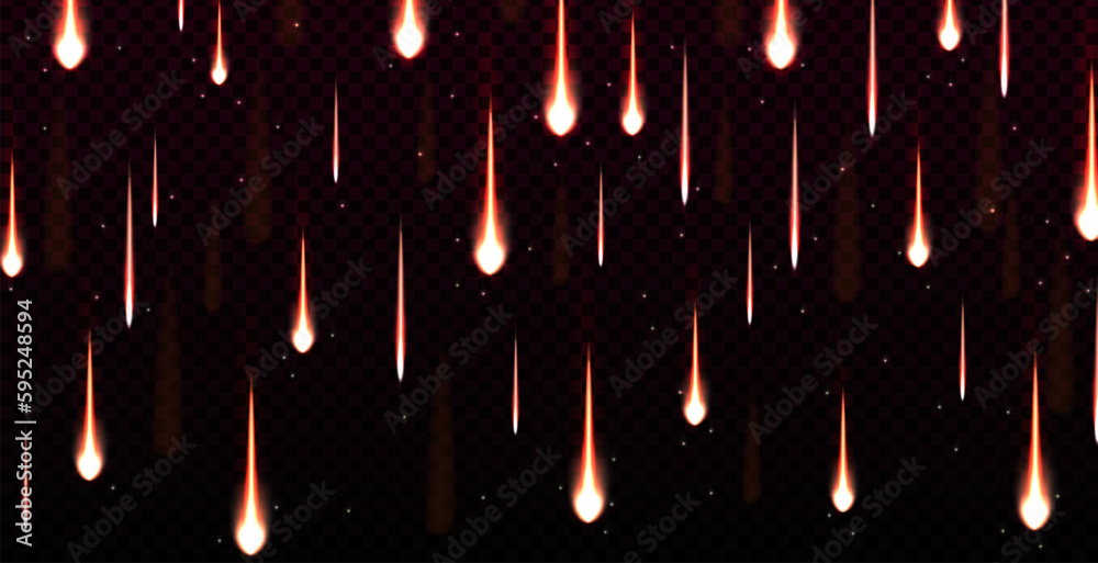 Realistic blue light effect of meteor rain in sky. Glowing comets with ...