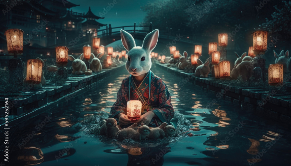 Chinese new year 2023 concept, the year of the water rabbit. Generative ...