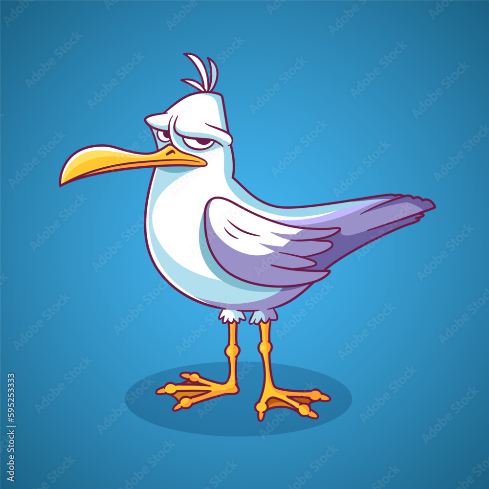 Seagull illustration. Cartoon style. Funny angry bird character ...