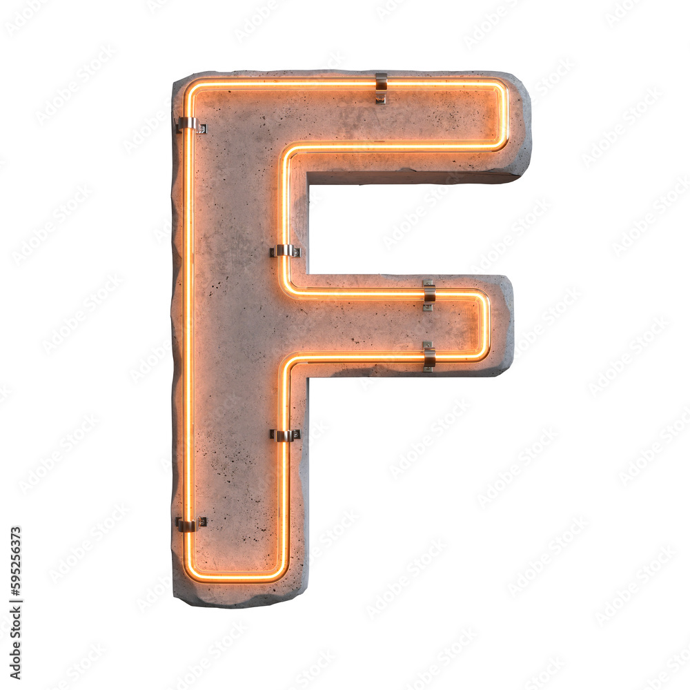 Concrete neon light alphabet F on transparent background, PNG file ...