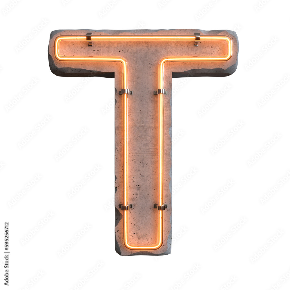 Concrete neon light alphabet T on transparent background, PNG file ...