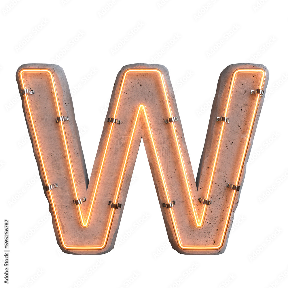 Concrete neon light alphabet W on transparent background, PNG file ...