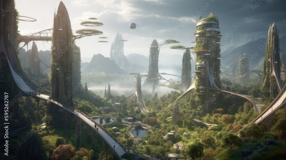 Imaginative Depiction of a Futuristic Zero-Carbon World, Showcasing ...