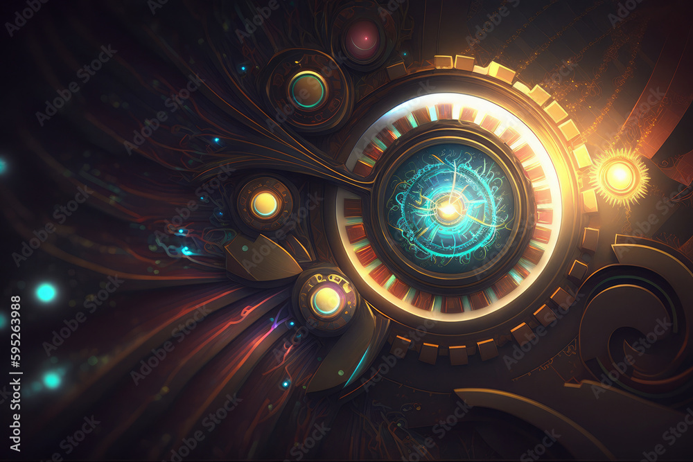 Cosmic trance and hypnosis concept of glowing details in digital neural ...