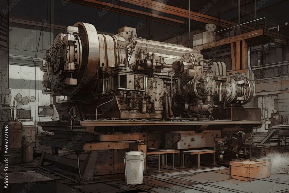 Drawing of contemporary industrial equipment with steel features ...