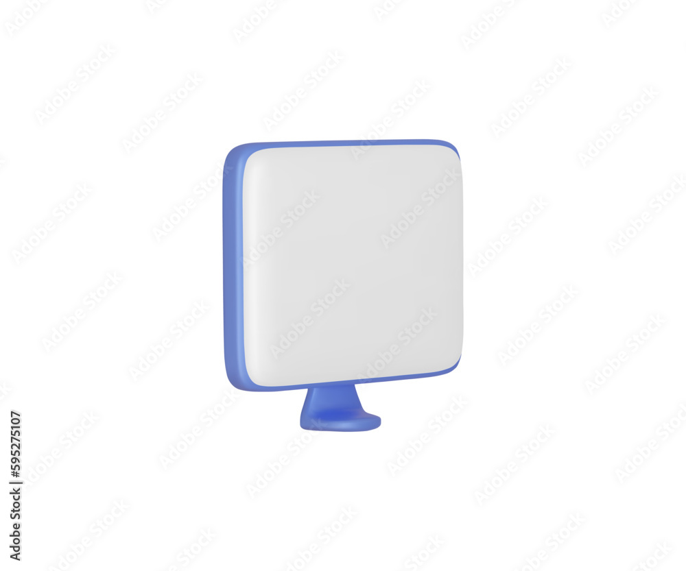 Minimalistic desktop computer blue mockup. White background, website ...