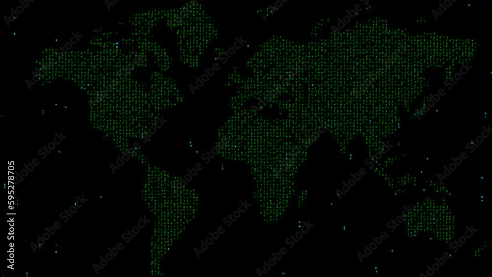 World map matrix code motion graphics with plain black background Stock ...