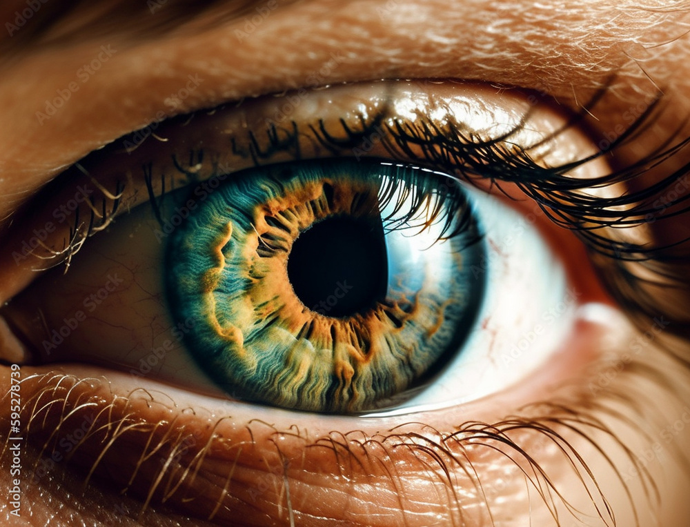 Human eye closeup as concept for World Sight Day. Contact lens, retina ...
