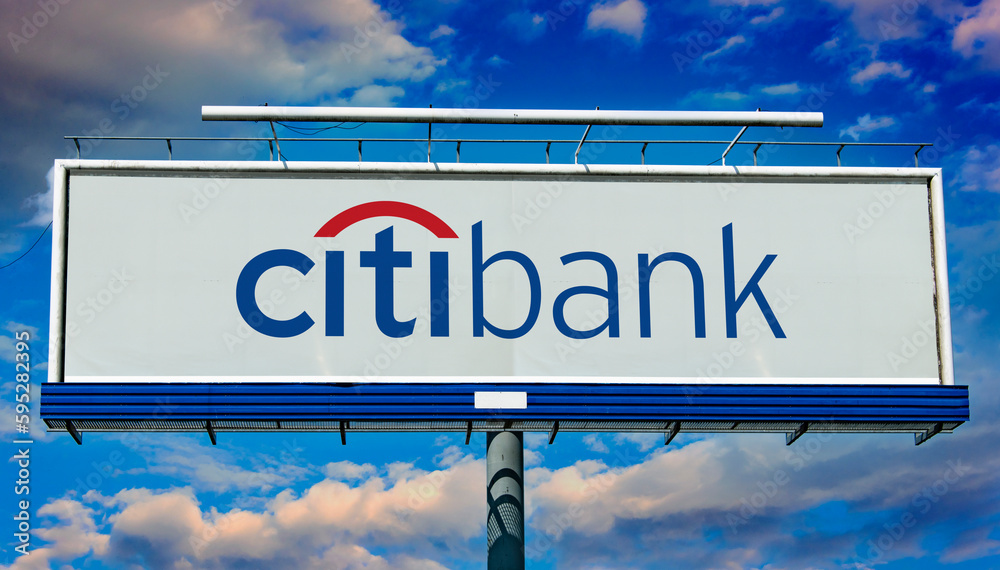 Billboard displaying logo of Citibank Stock Photo | Adobe Stock