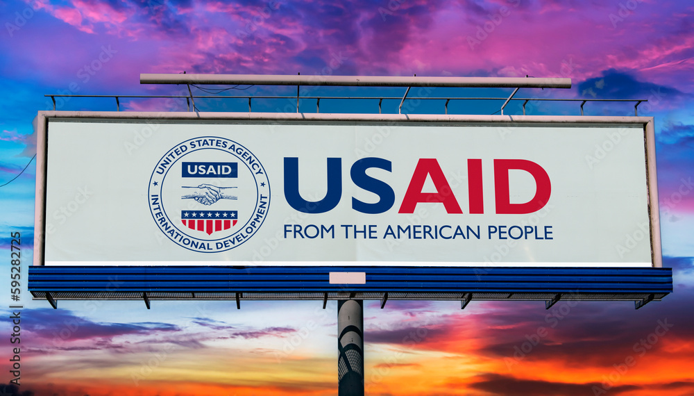 Billboard displaying logo of the USAID Stock Photo | Adobe Stock