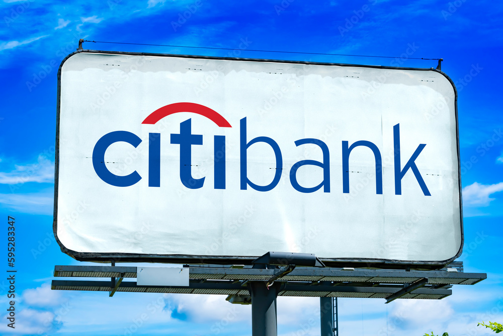 Billboard displaying logo of Citibank Stock Photo | Adobe Stock