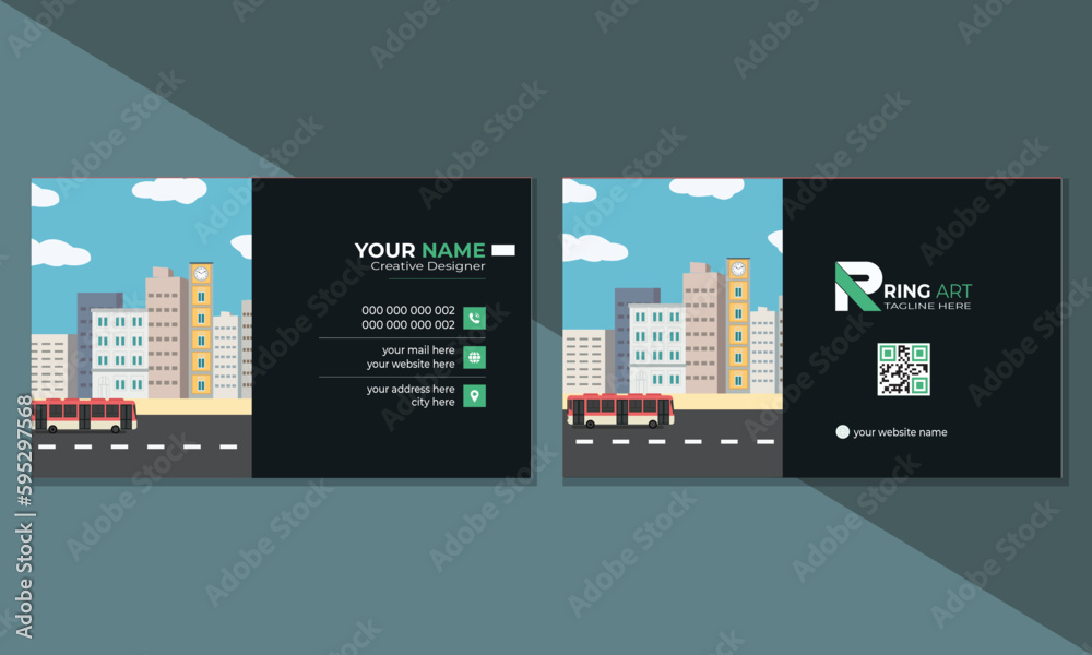 Double-sided creative business card template. Portrait and landscape ...