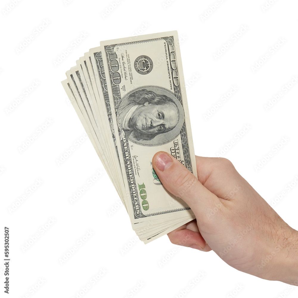 Hand with money cash american dollars in PNG isolated on transparent ...