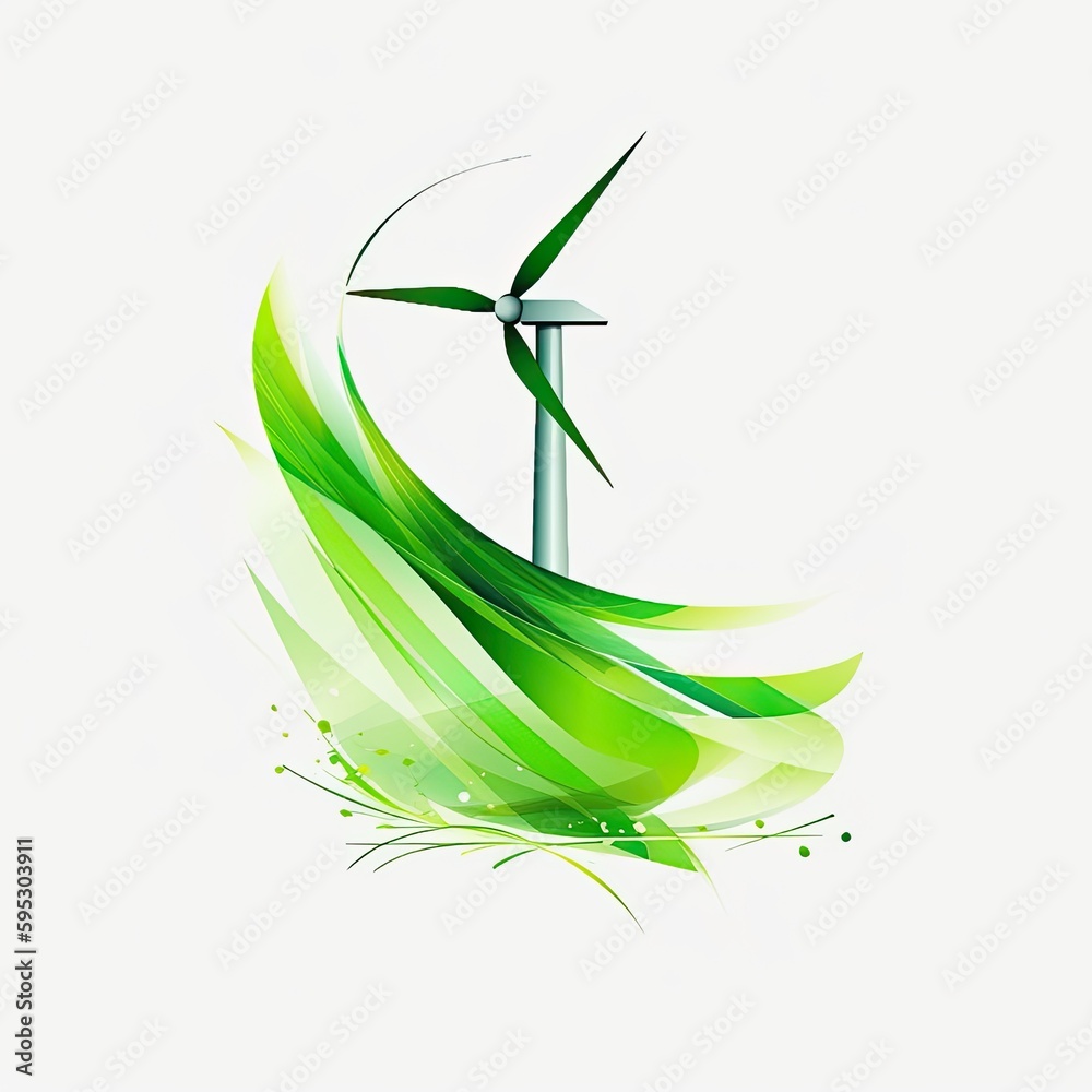 Renewable energy logo with a wind turbine created using generative AI tools Stock Illustration ...